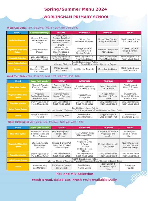 Menu and Lunches – WORLINGHAM CEVC PRIMARY SCHOOL